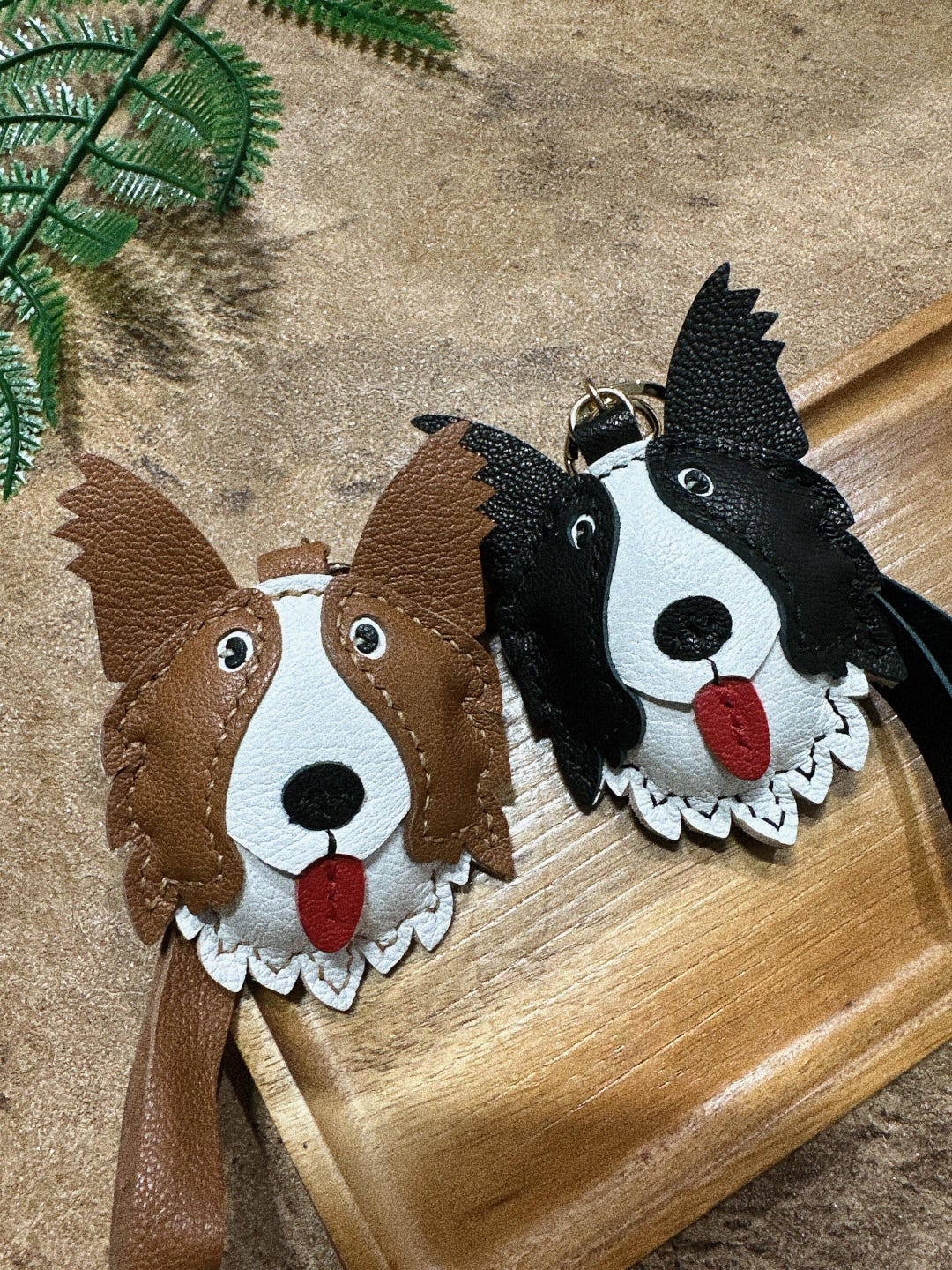 Handmade Genuine Leather Border Collie Keychains Bag Charms Accessary ...
