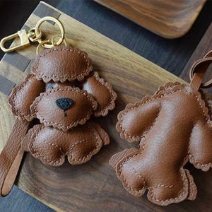 Handmade Genuine Leather Poodle Puppy Dog Keychains Bag Charms Gift ...