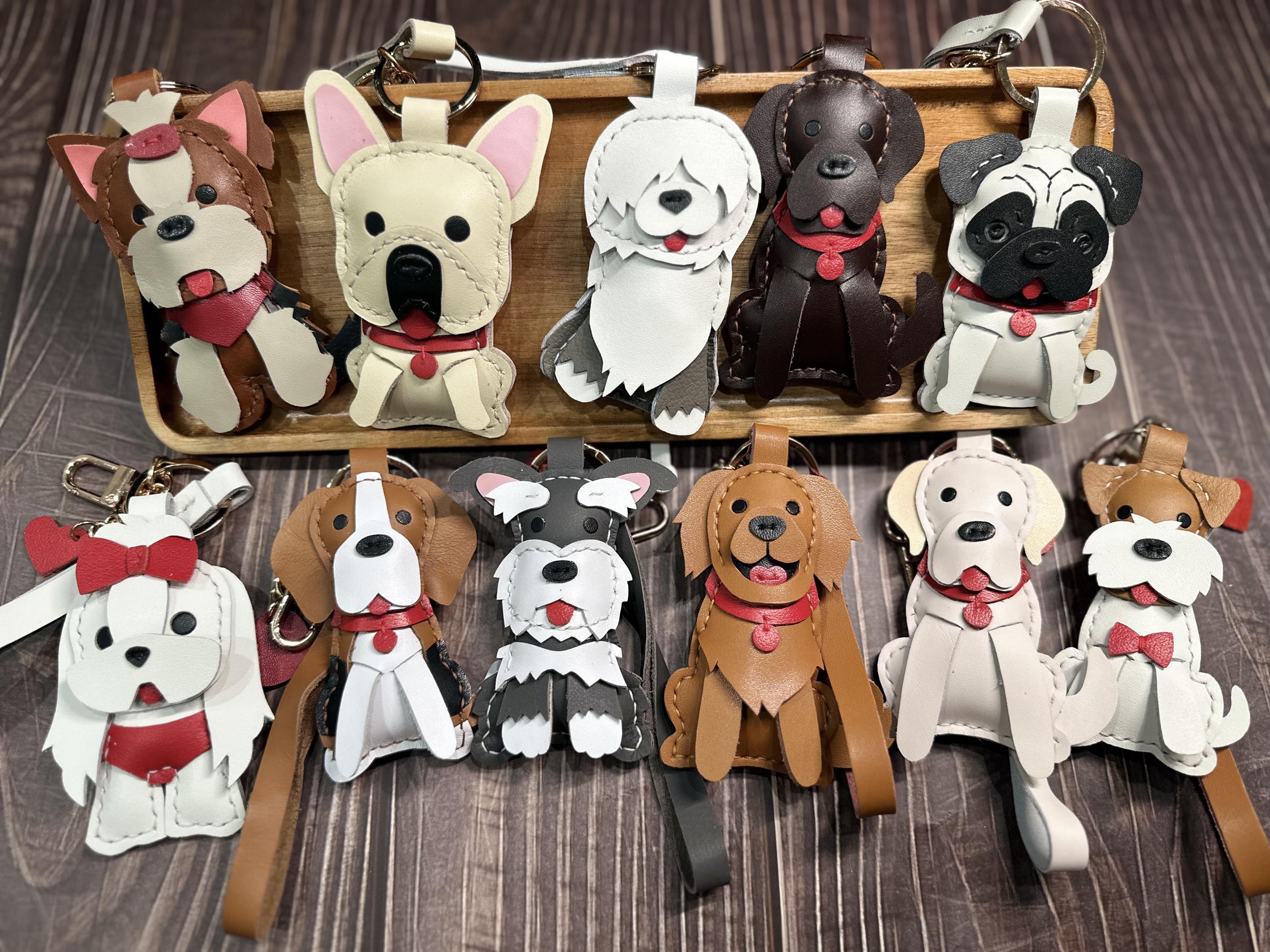 Handmade Leather Dog Breed Keychain Puppy Bag Charm Strap Beagle Golden ...