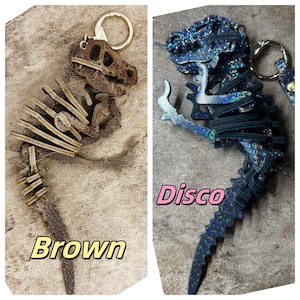 Handmade Genuine Leather T-rex Skeleton Keychain Dinosaur Bag Charm ...