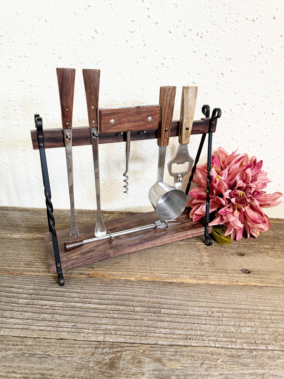 Vintage 7 Piece MCM Regency Bar Set Stand Cocktail Tools Barware ...