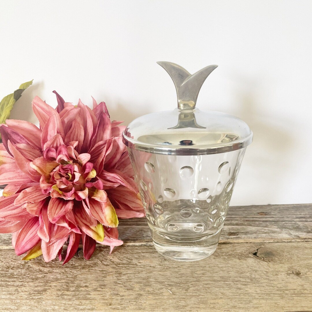 Vintage Bubble Glass Canister With Lid Decor Trinket Holder Jewelry or ...