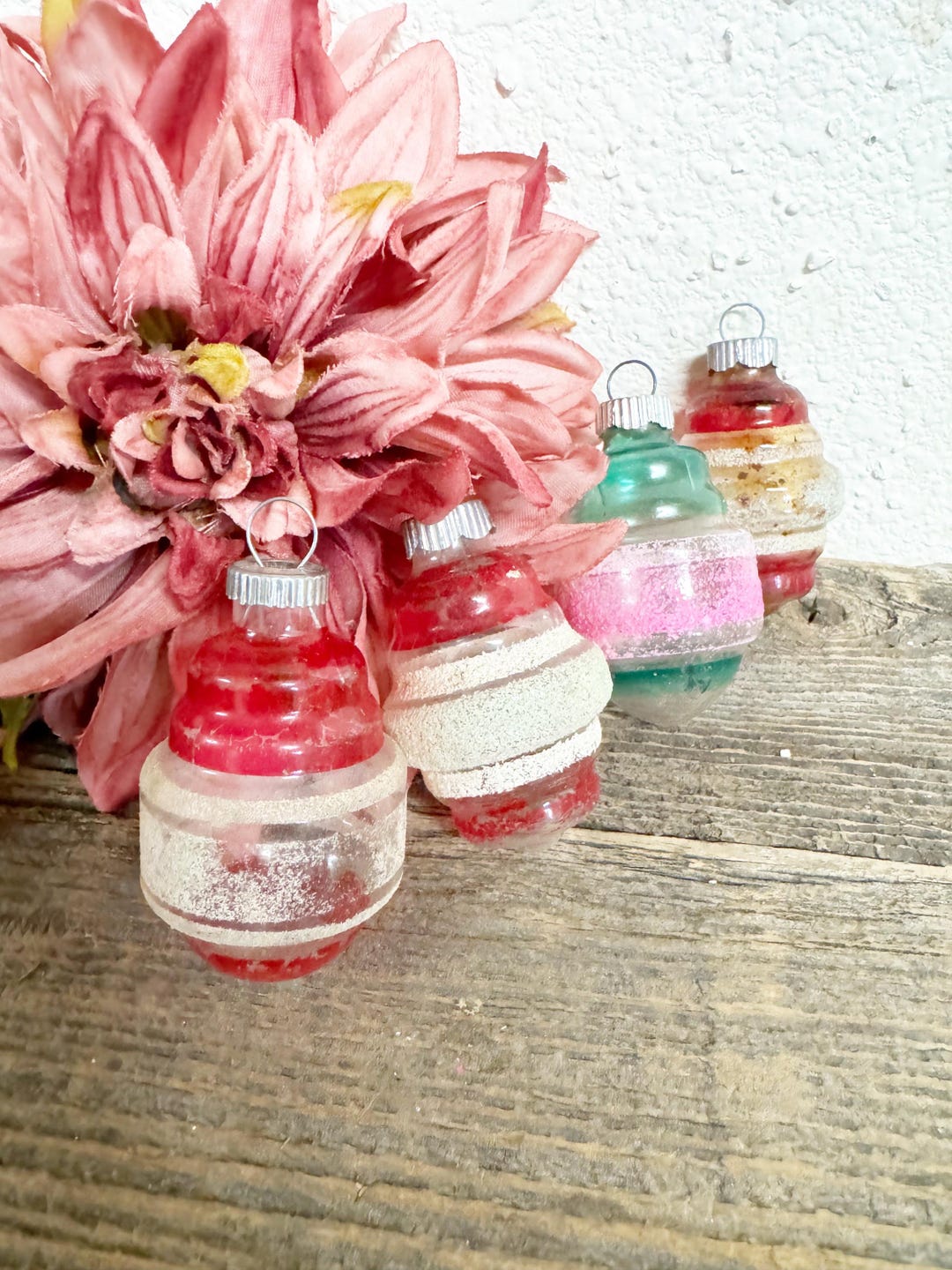 Vintage Shiny Brite Unsilvered Barrel Christmas Ornaments set of 4 ...