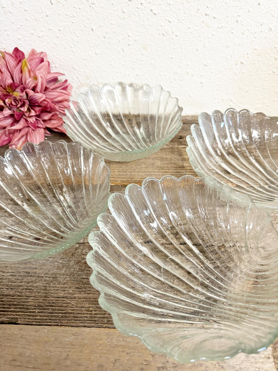 Vintage Anchor Hocking Clam Shell Bowls, 1970s Clear Textured Glass ...