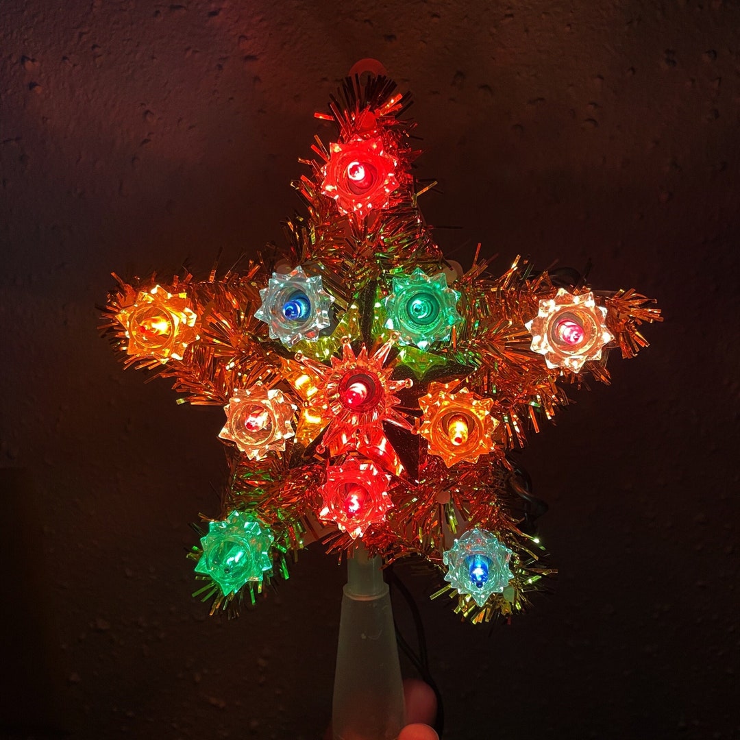 Vintage Christmas Multi Color Tree Topper Star, Silver Star, Lights ...
