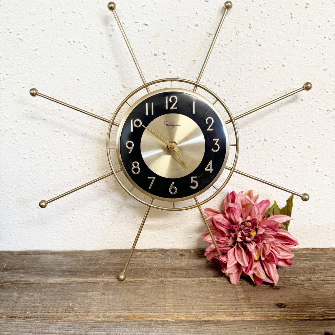 Vintage Atomic Gold Starburst Clock, INGRAHAM 18, Mid Century Modern ...