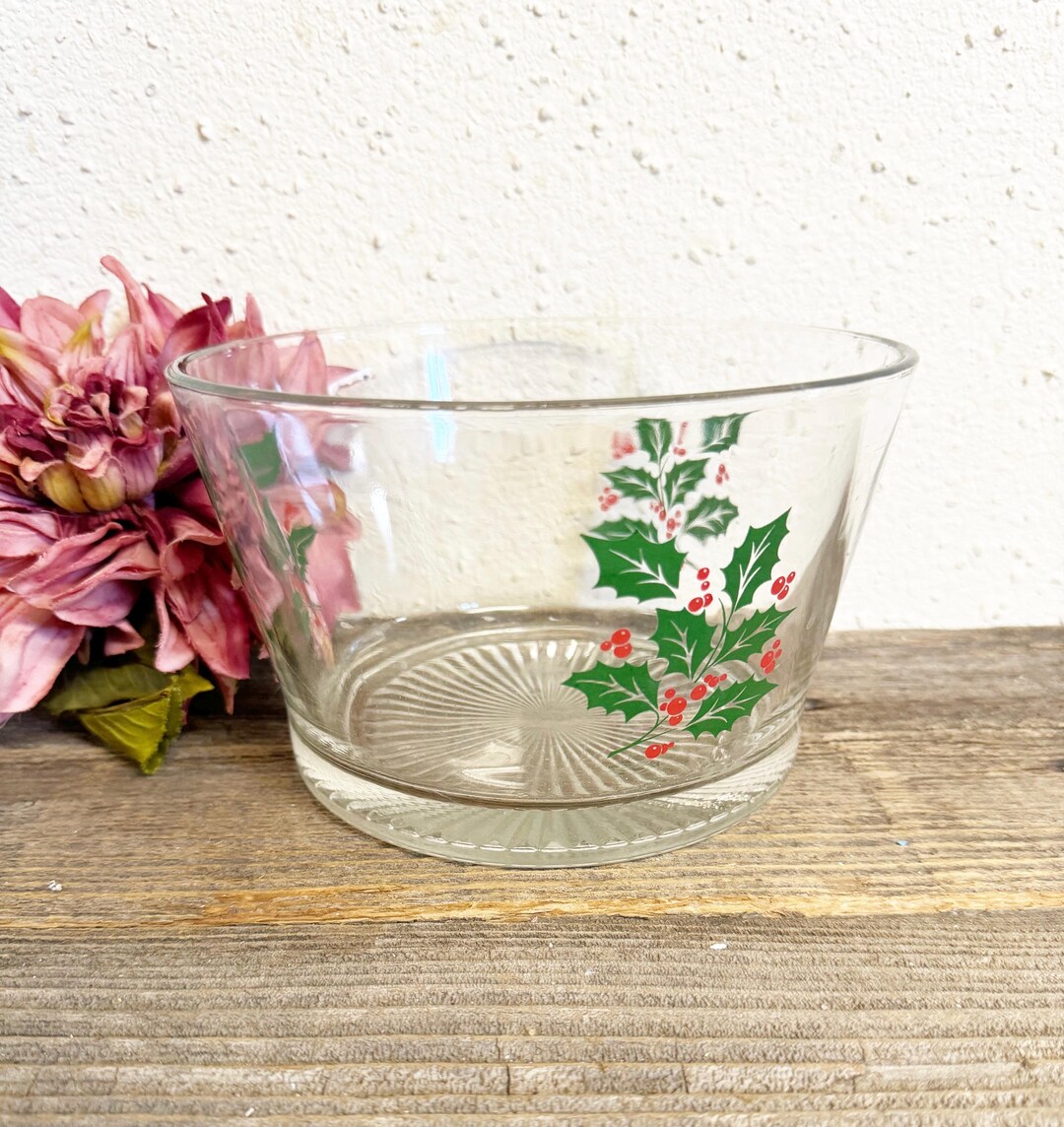 Vintage Holly Berry Indiana Glass Ice Bucket, Mid Century MCM Christmas ...