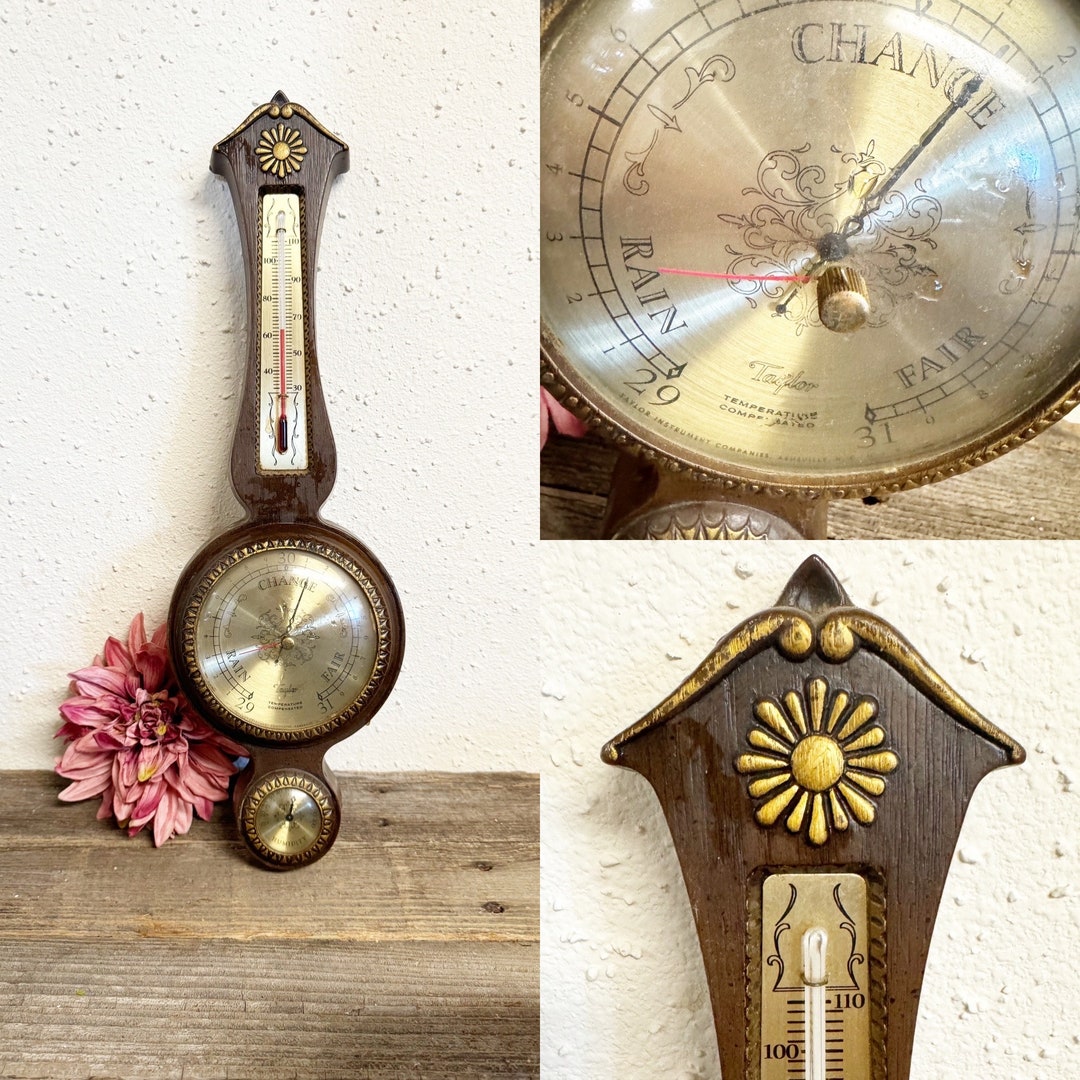 Vintage Taylor Wall Weather Instrument Barometer, 3 Gauge Thermometer ...