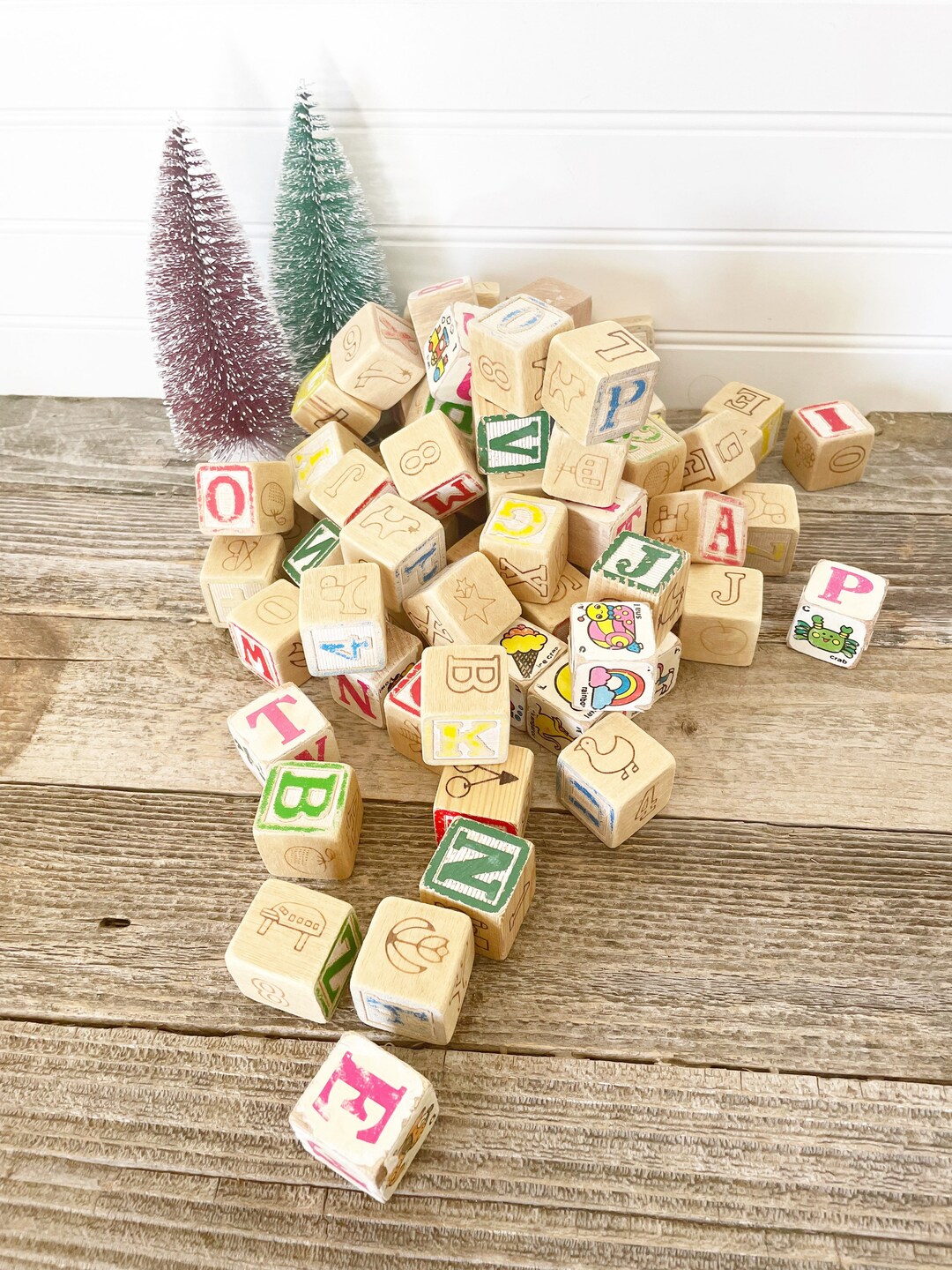 75 Vintage Letter Blocks Full Set , 1 Inch Beautifully Distressed "well ...