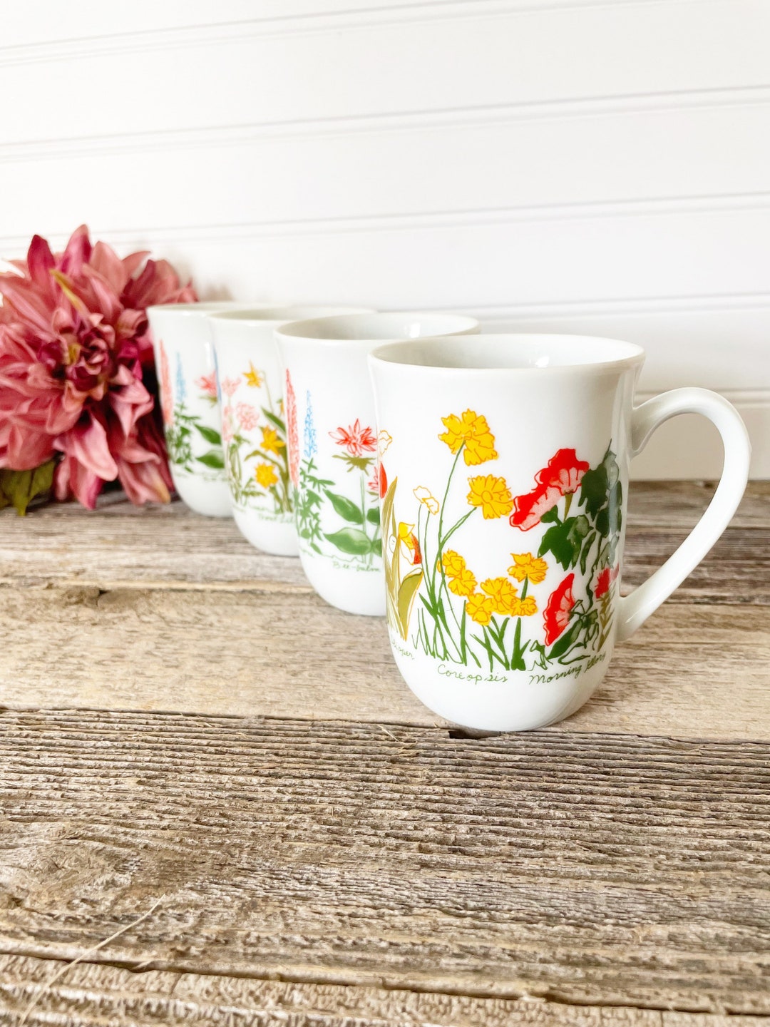 Vintage Floral Botanical Coffee Mugs or Cups Circa 1970's Mid Century ...