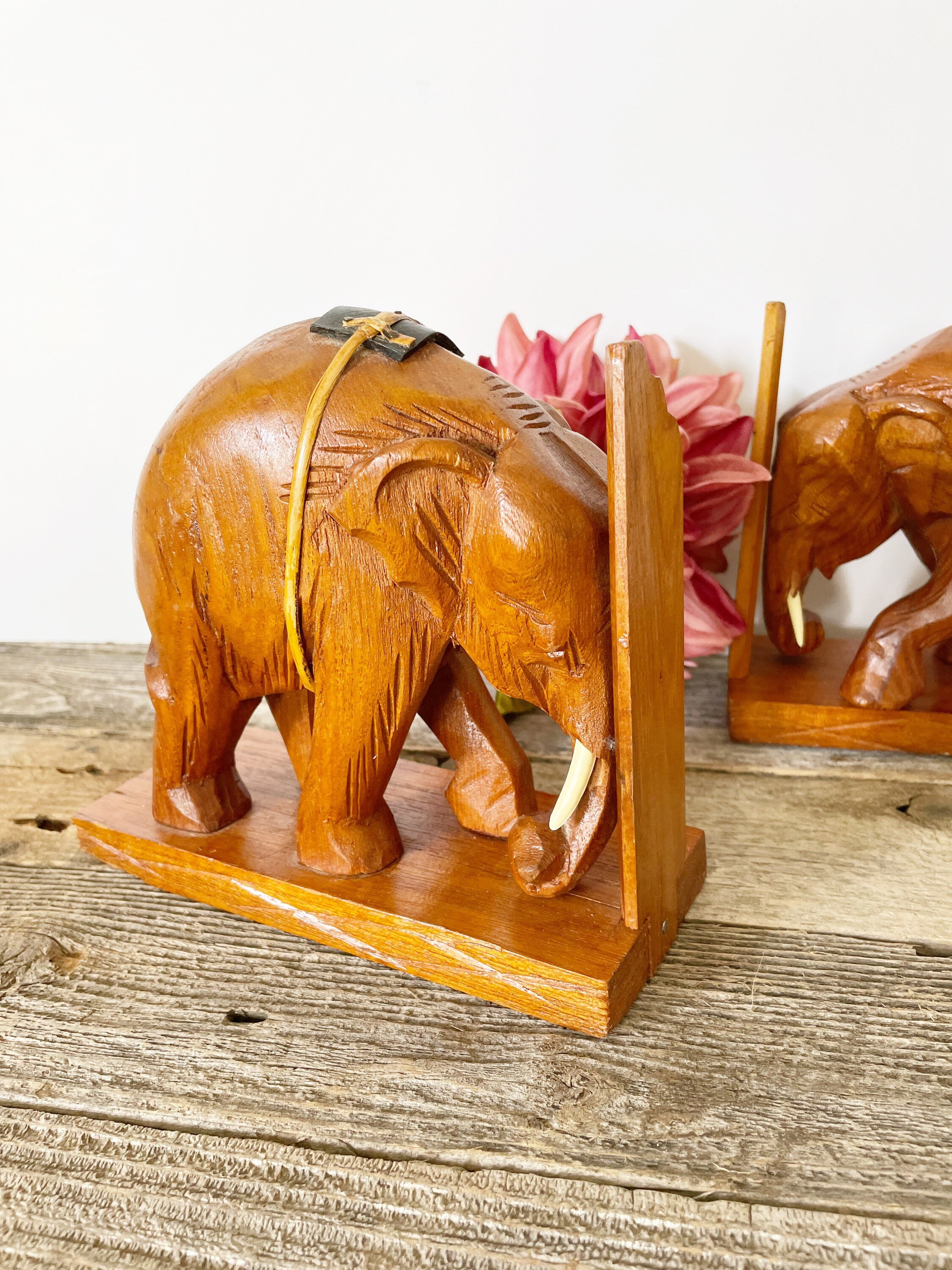 Vintage Elephant Wooden Statues Circa 1970s Set of 2 Animal - Etsy