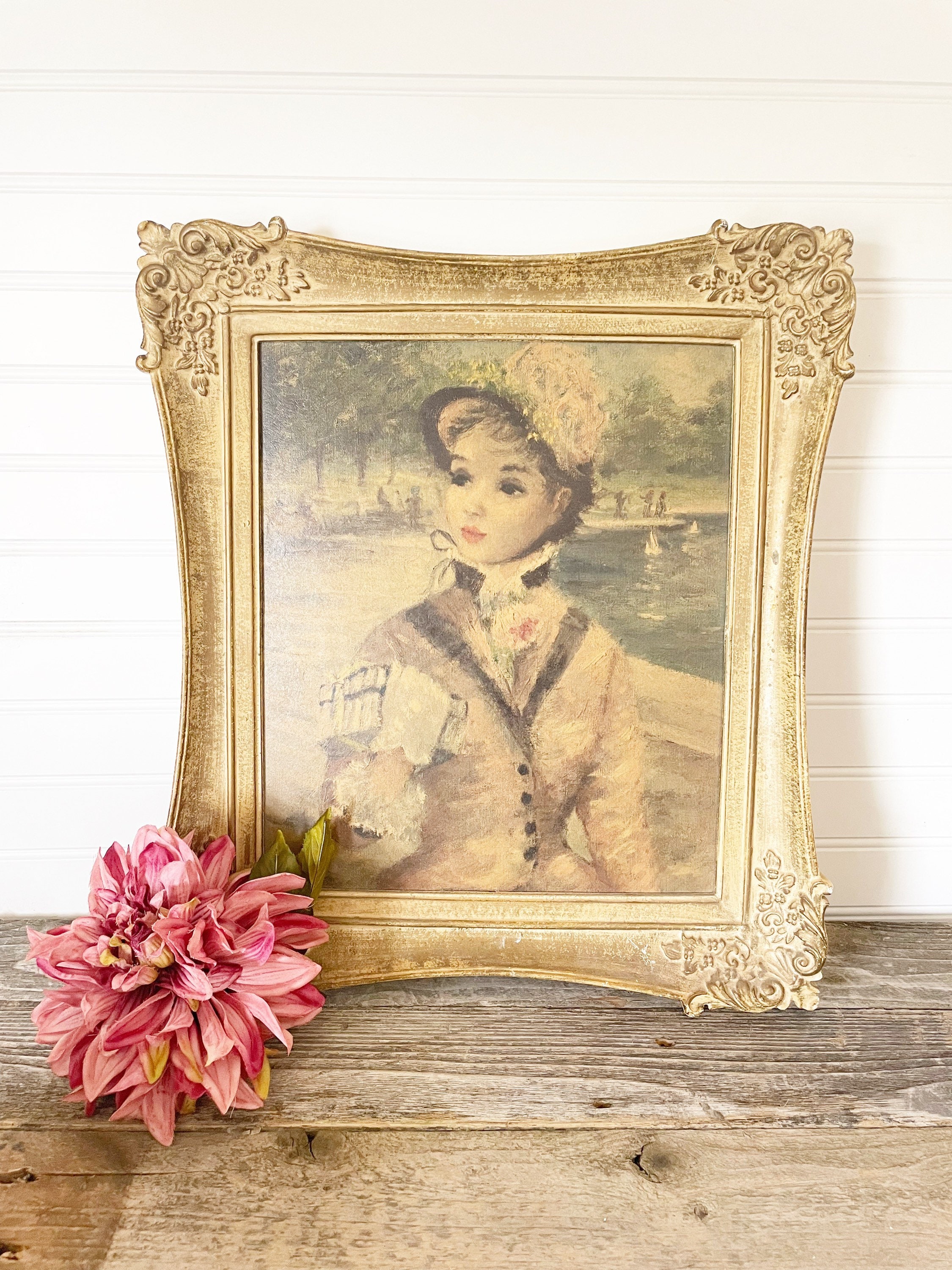 Antique Wooden Portrait Picture Frame White Wash Trim 15 X - Etsy