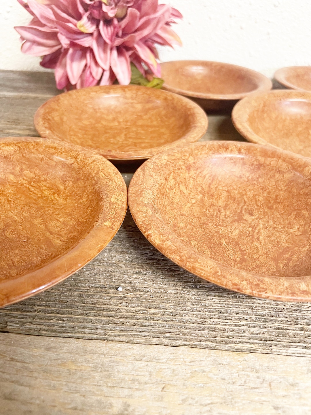 Vintage Set of 6 KYS-ITE Melamine Cereal Bowls, Four Faux Burl Wood ...