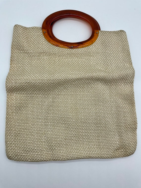 Vintage Woven Bag with Lucite Handles - Gem