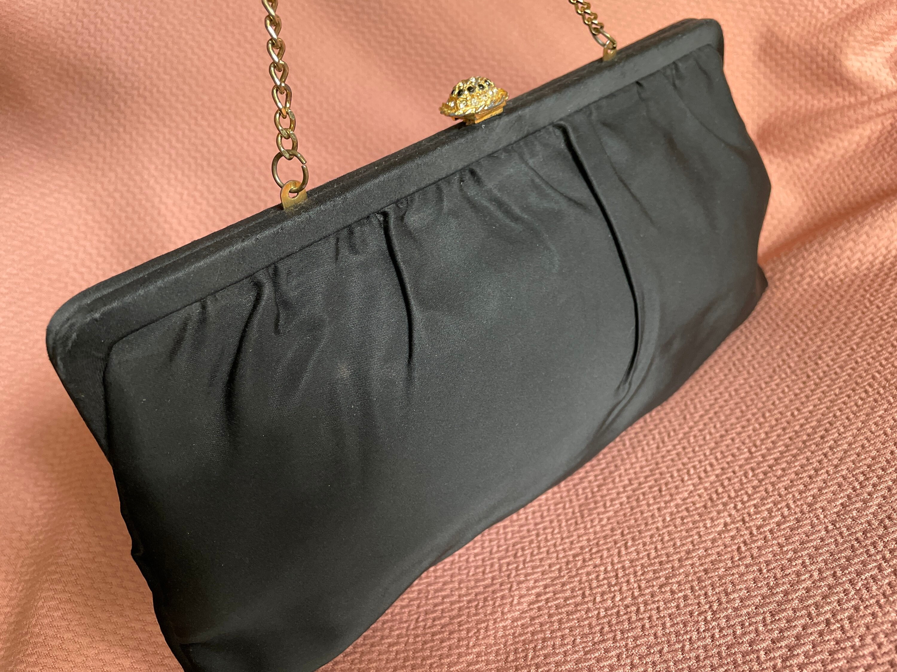 Black Satin After Five Clutch With Coin Purse - Etsy