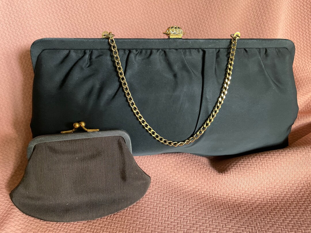 Black Satin After Five Clutch With Coin Purse - Etsy