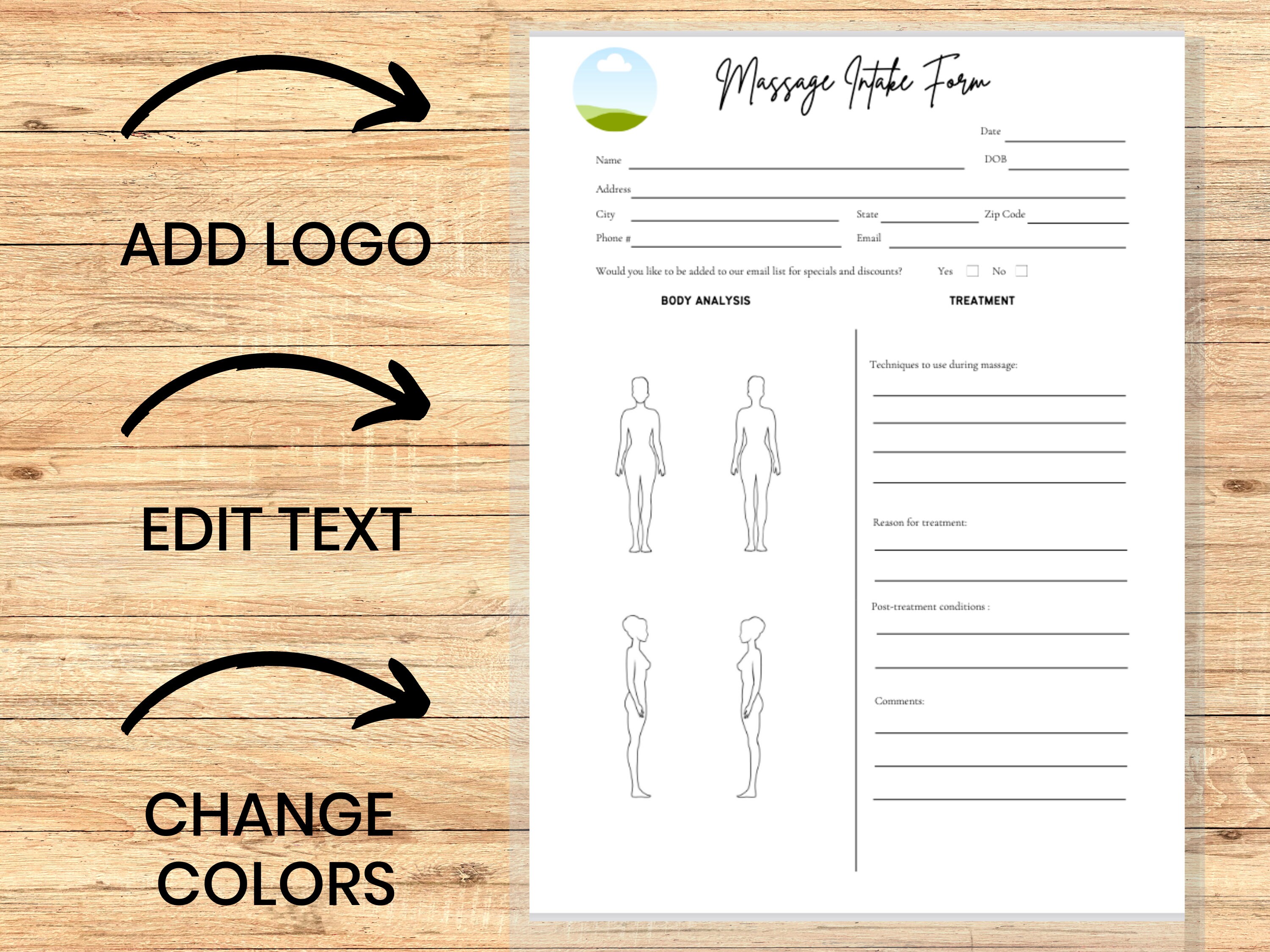 Massage Form Intake Consent Form Body Diagram Massage Etsy