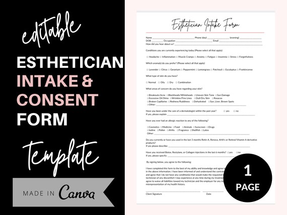 Editable Esthetician Intake Form Client Intake Form Facial - Etsy Canada
