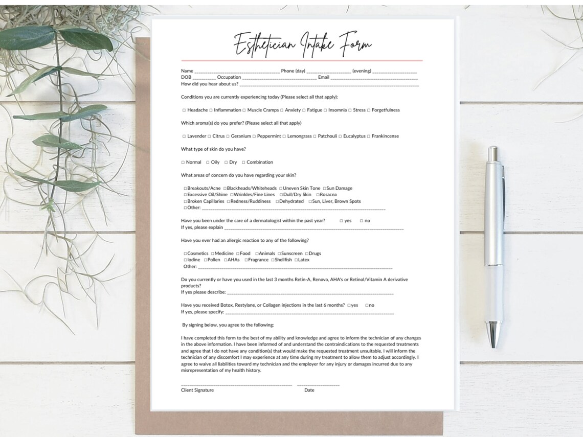 Editable Esthetician Intake Form Client Intake Form Facial - Etsy Canada
