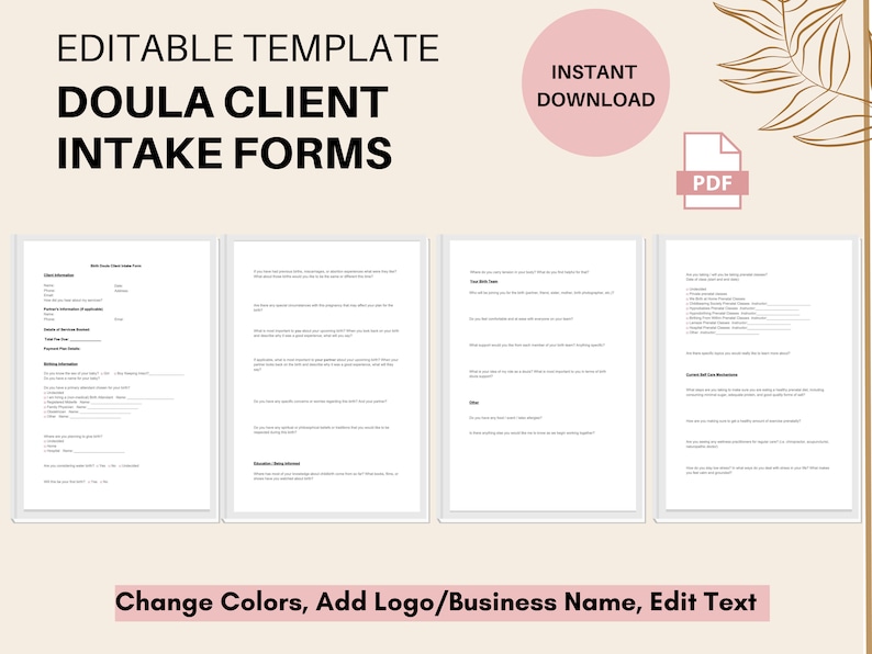 Doula Client Intake Forms Instant Download Doula PDF - Etsy