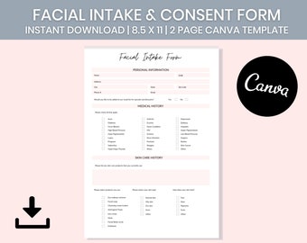 Editable Esthetician Intake Form Client intake form Facial | Etsy
