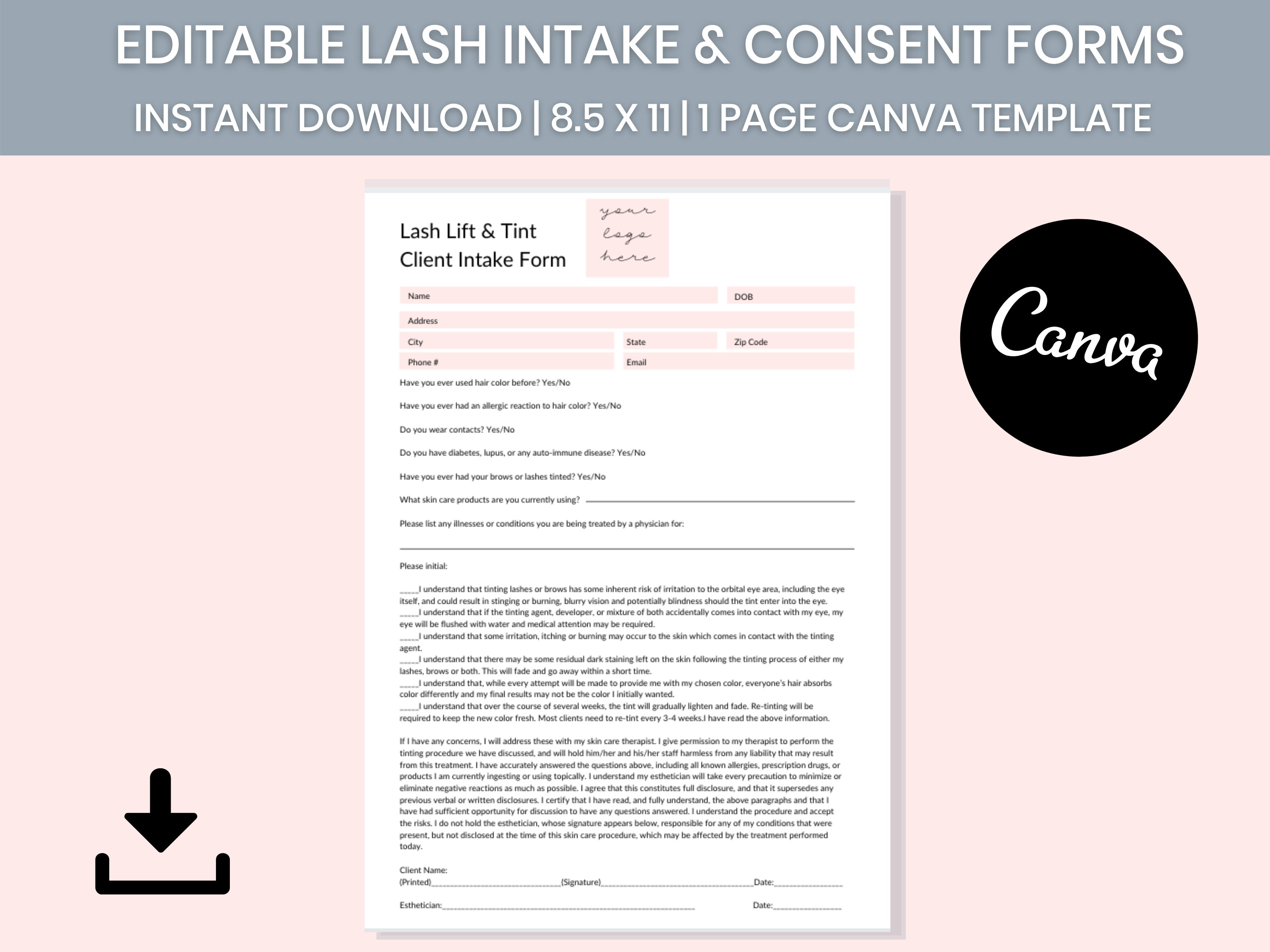 Editable Lash Tint Intake Form Eyelash Lash Lift Consent - Etsy Ireland