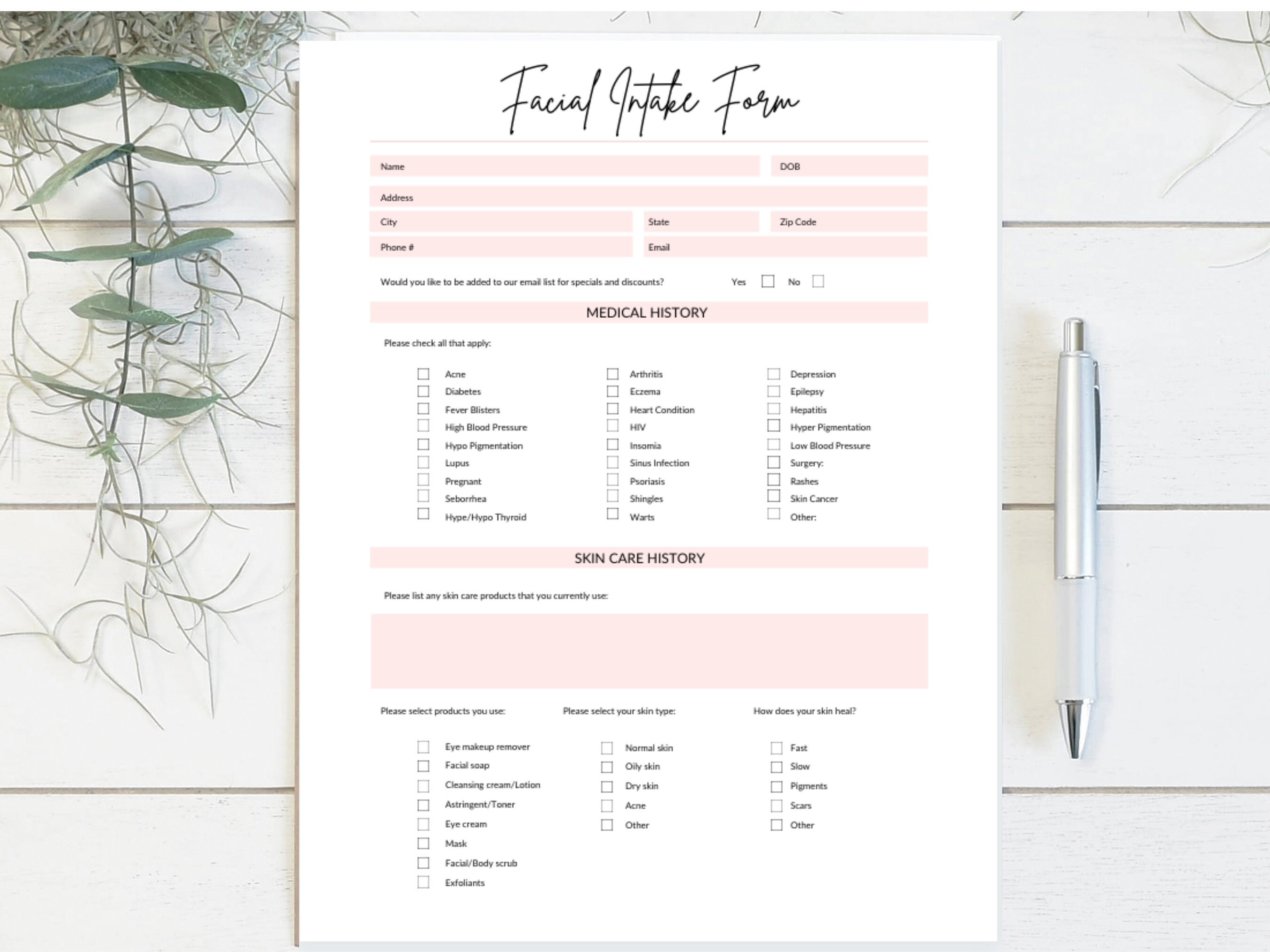 Editable Esthetician Intake Form Client Intake Form Facial | Etsy