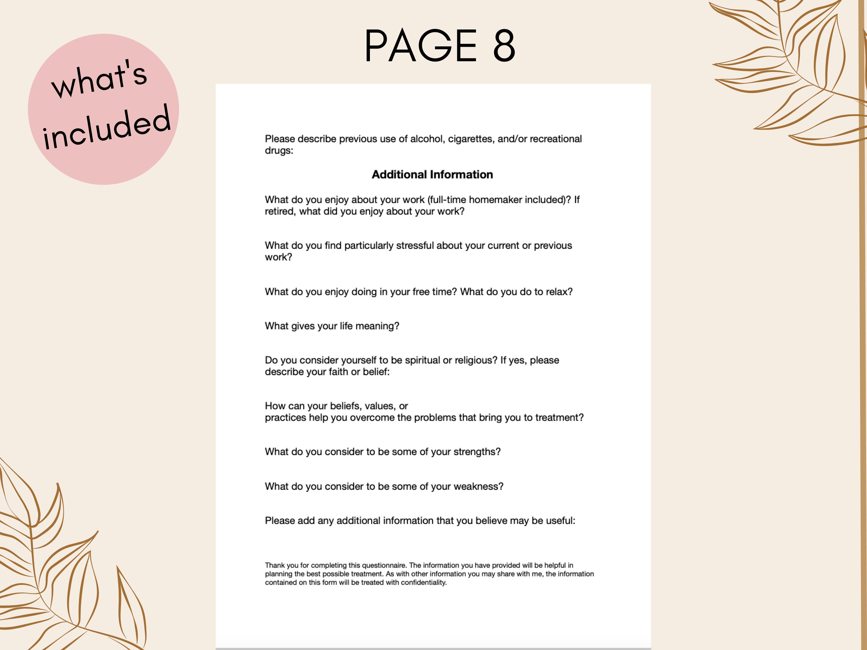 Therapy Client Intake Form for Therapists Counseling - Etsy