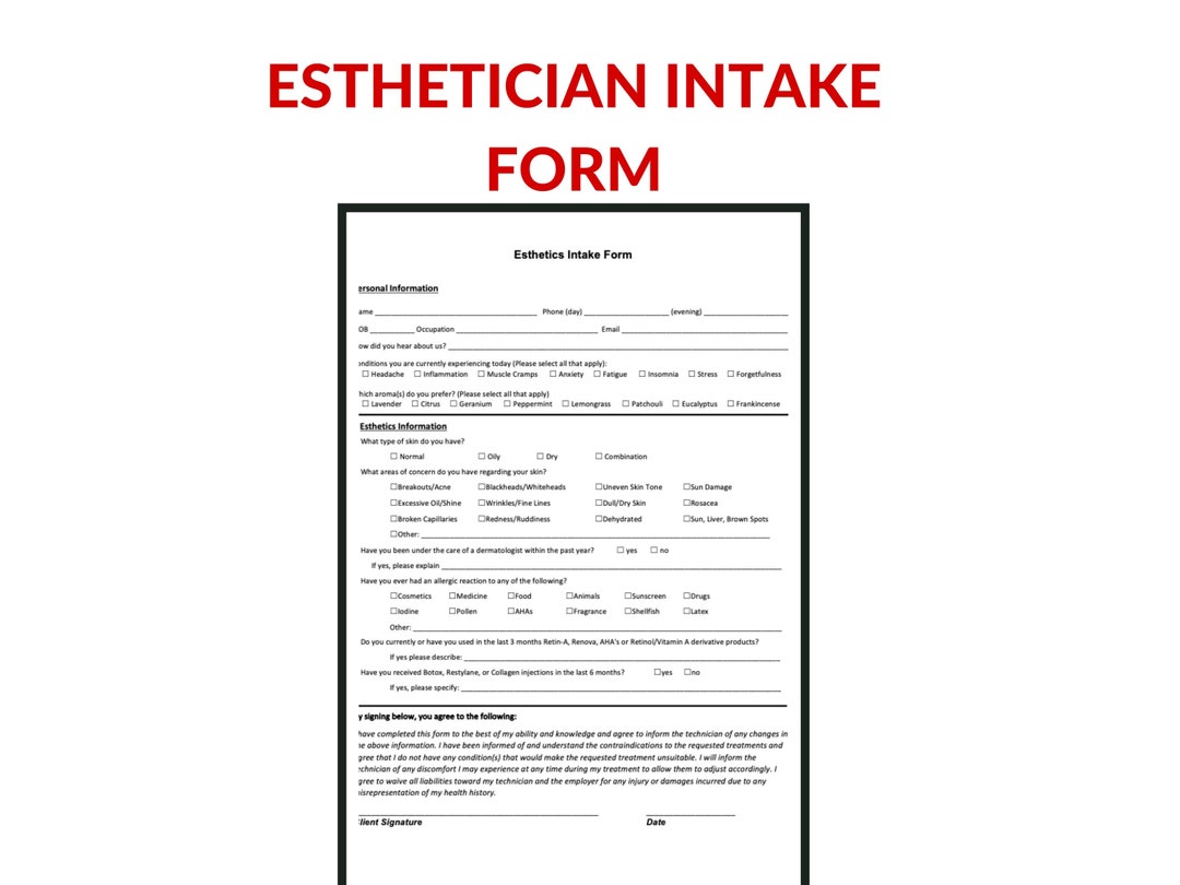 Facial Intake Form Client Intake Form Esthetician Form - Etsy