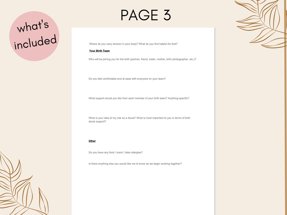 Doula Client Intake Forms Instant Download Doula PDF - Etsy