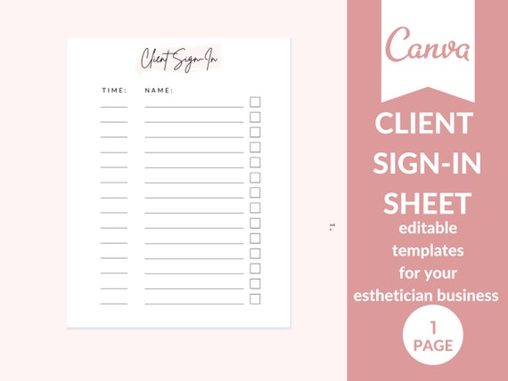 Client Sign-in Sheet Template for Estheticians Editable - Etsy