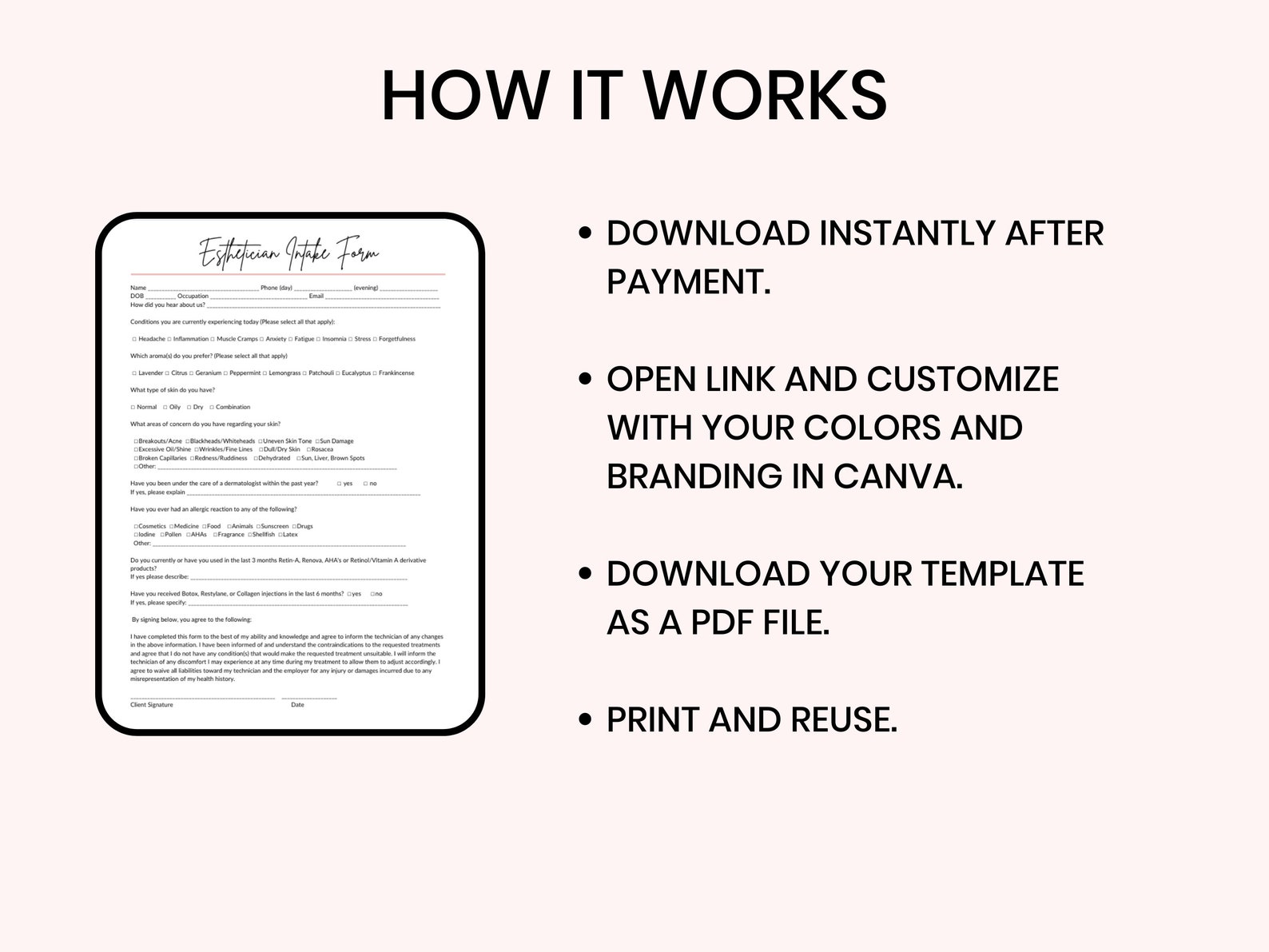 Editable Esthetician Intake Form Client Intake Form Facial - Etsy Canada