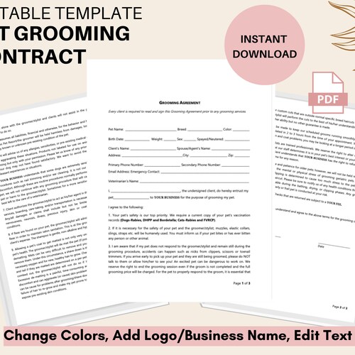 Pet Client Grooming Agreement / Dog Salon Contract / Cat - Etsy