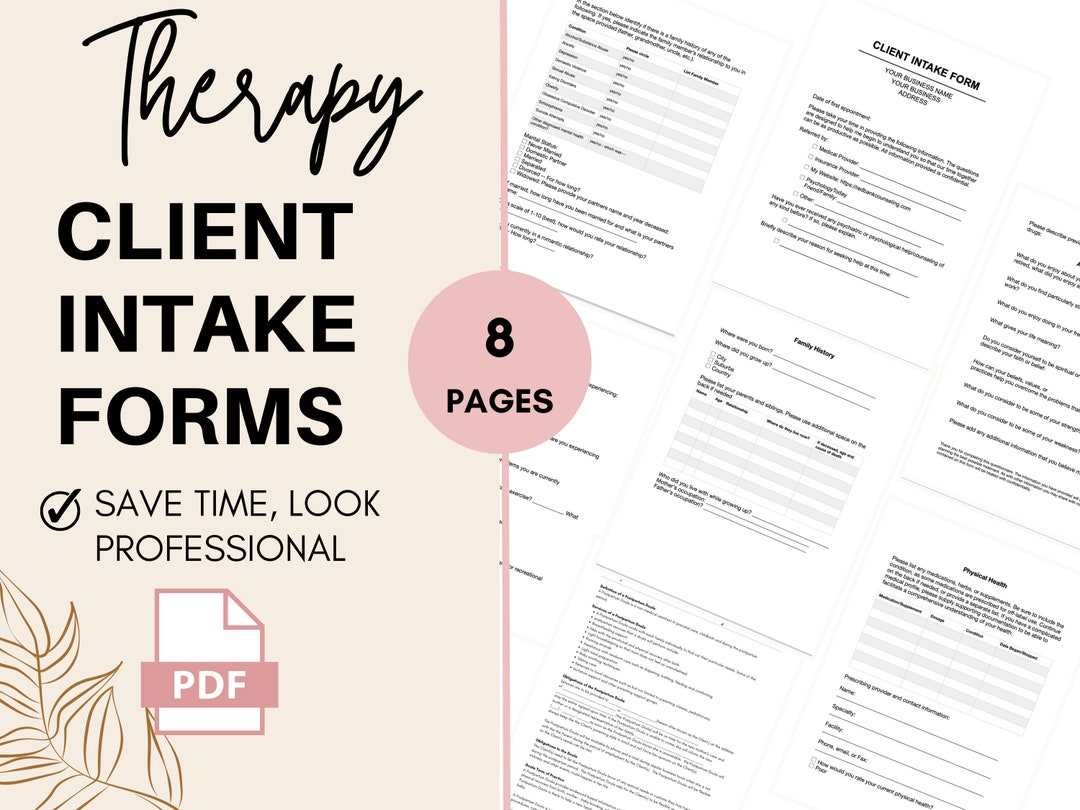 Therapy Client Intake Form for Therapists Counseling - Etsy