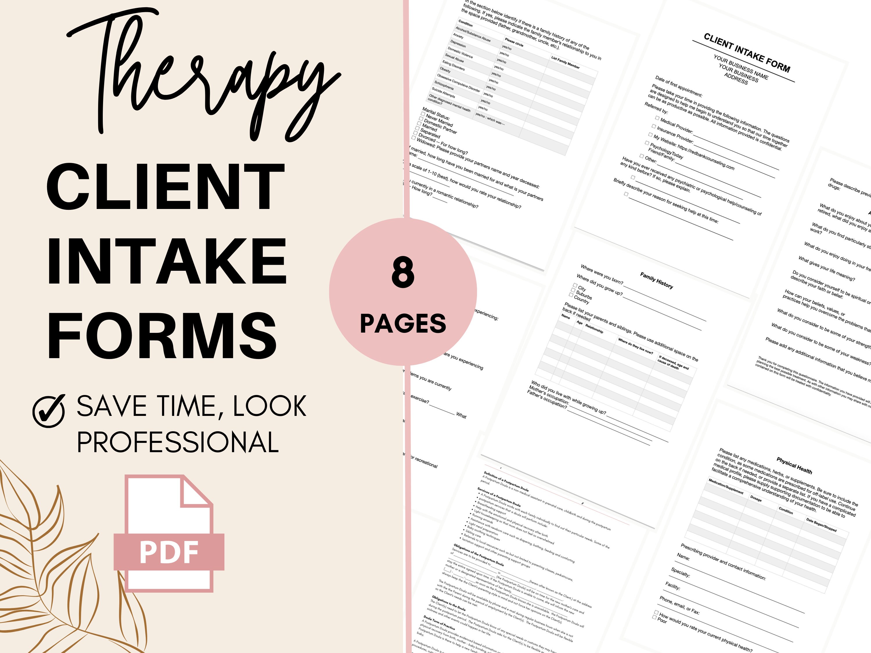 Therapy Client Intake Form for Therapists Counseling - Etsy