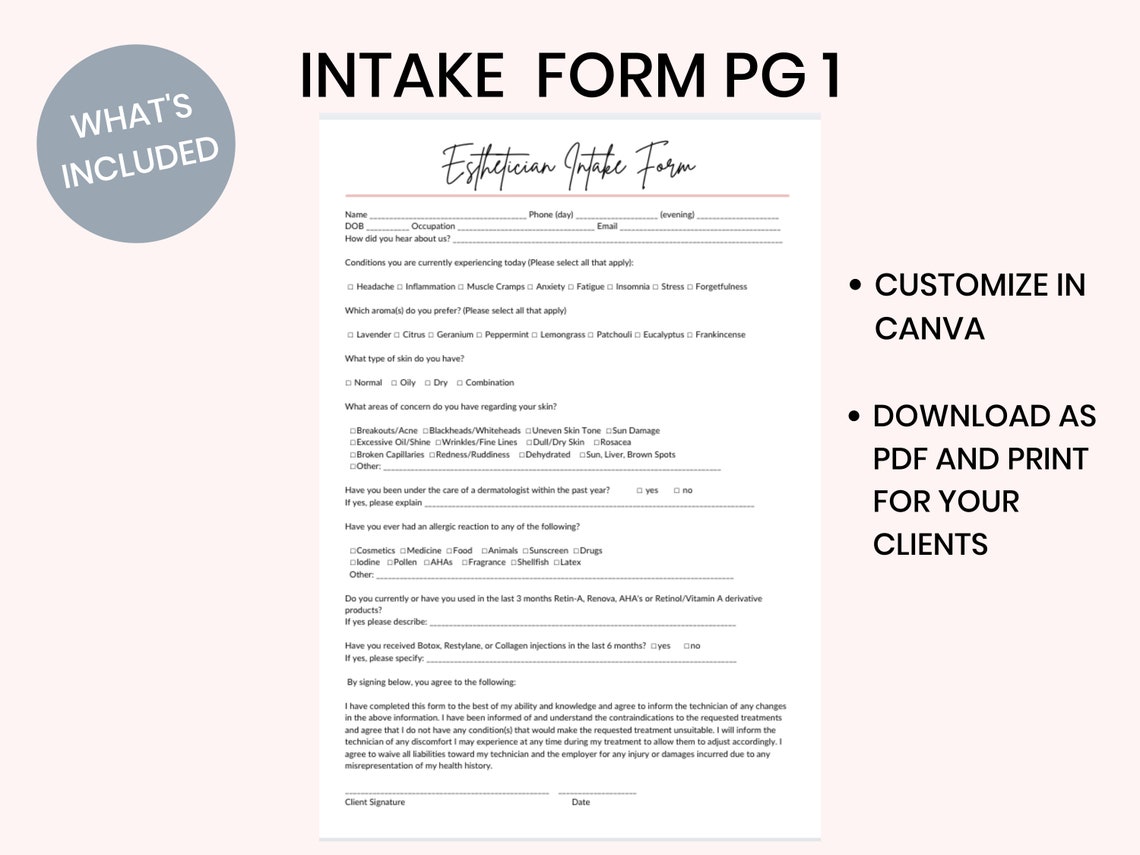 Editable Esthetician Intake Form Client Intake Form Facial - Etsy Canada