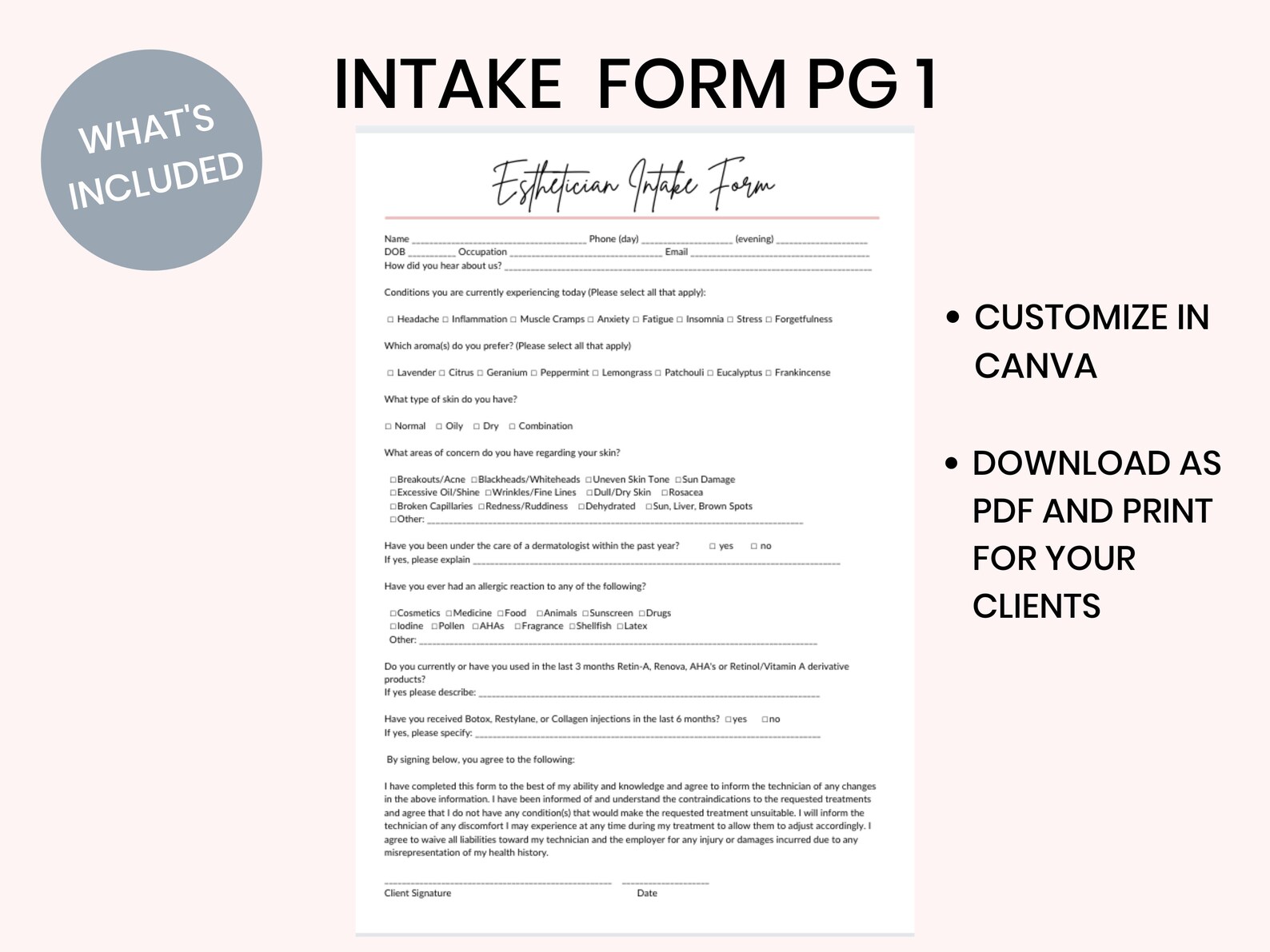 Editable Esthetician Intake Form Client Intake Form Facial - Etsy Canada