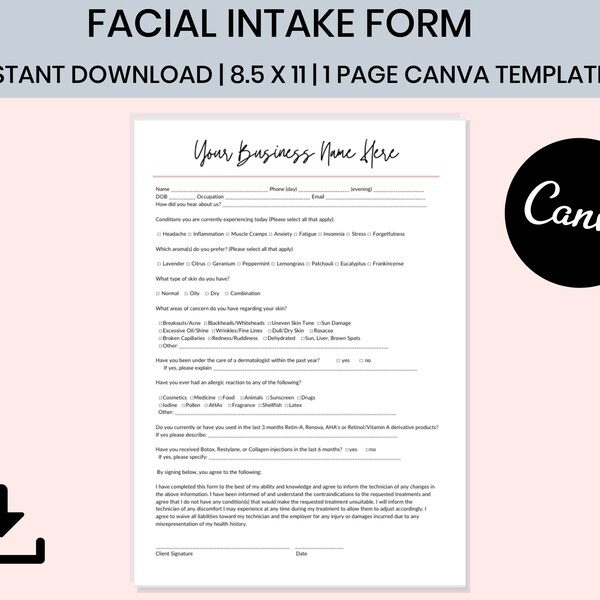 Spa Intake Form - Etsy