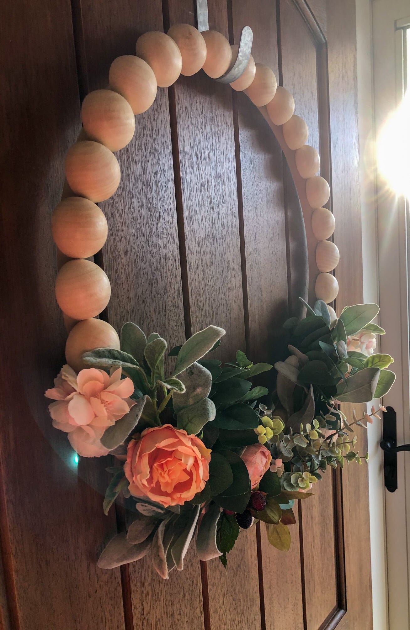 Wood Beaded Wreath, Spring Wreath, Spring Door Hanger, Door Decor ...