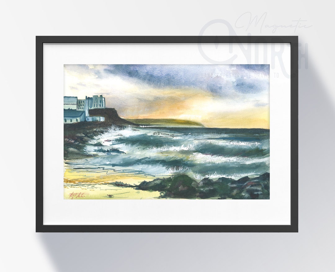 Portstewart Watercolour Print: Northern Ireland Coastal Landscape (A4 ...