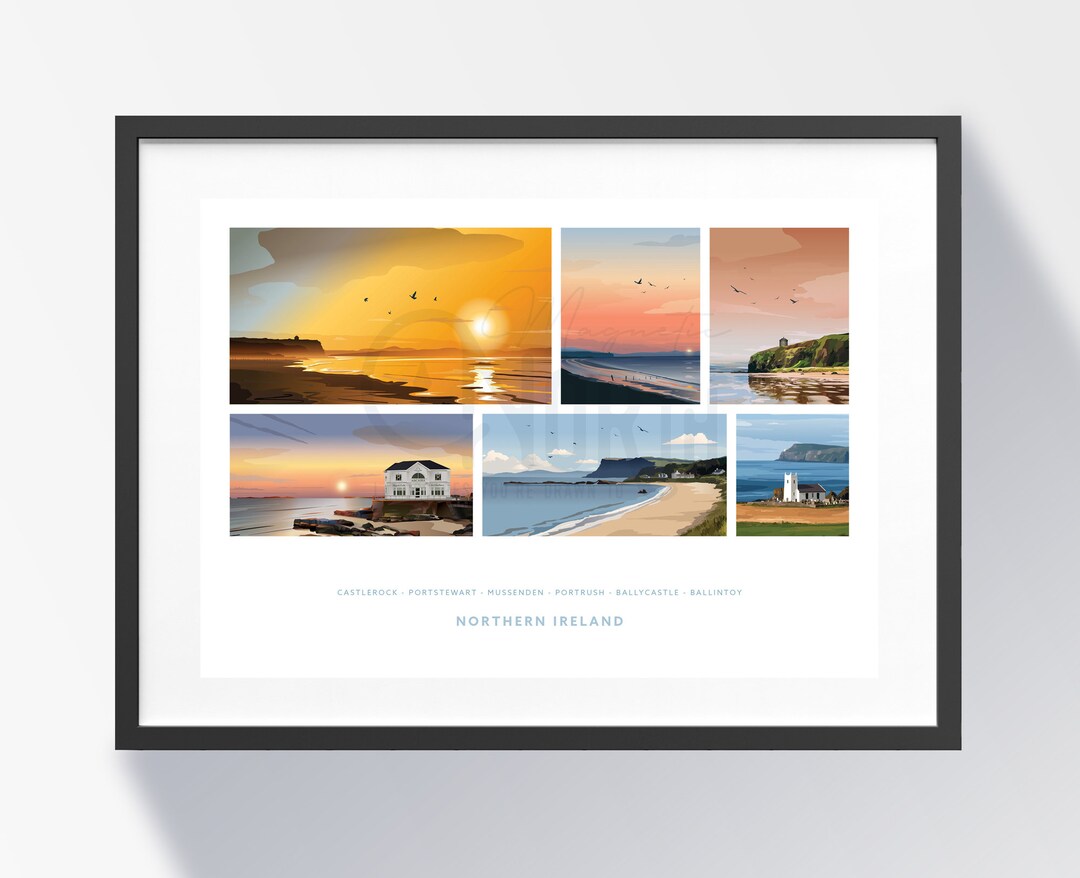 Northern Ireland Coastal Art Print: Travel Poster Montage - Etsy