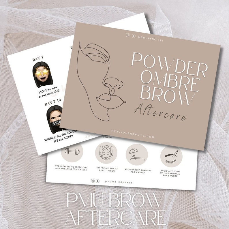 Editable Powder Ombre Brow Care Card, PMU Aftercare Card, PMU Aftercare ...