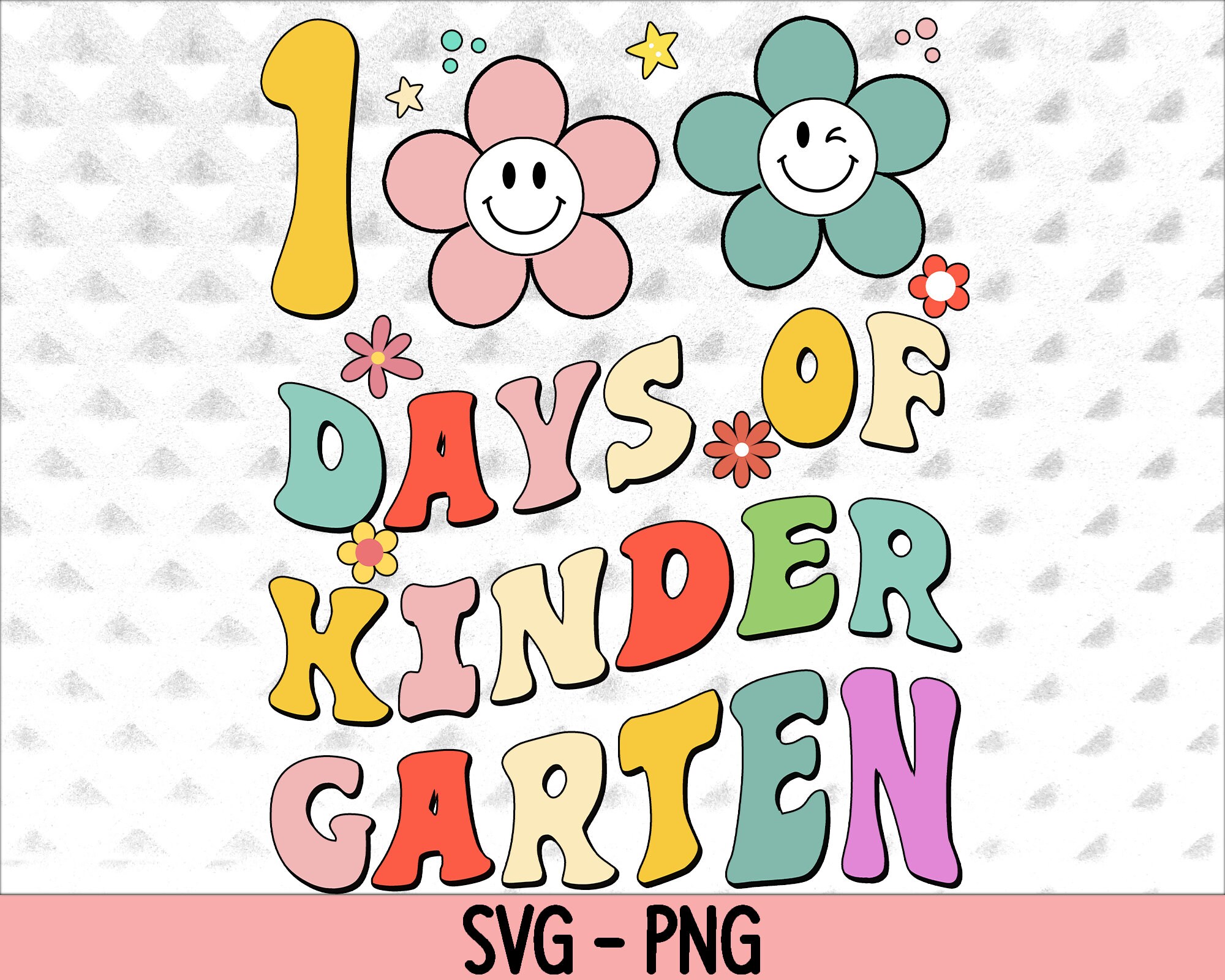 100 Days of Kindergarten Girls Boys Svg Png , Groovy Happy 100th Day of ...