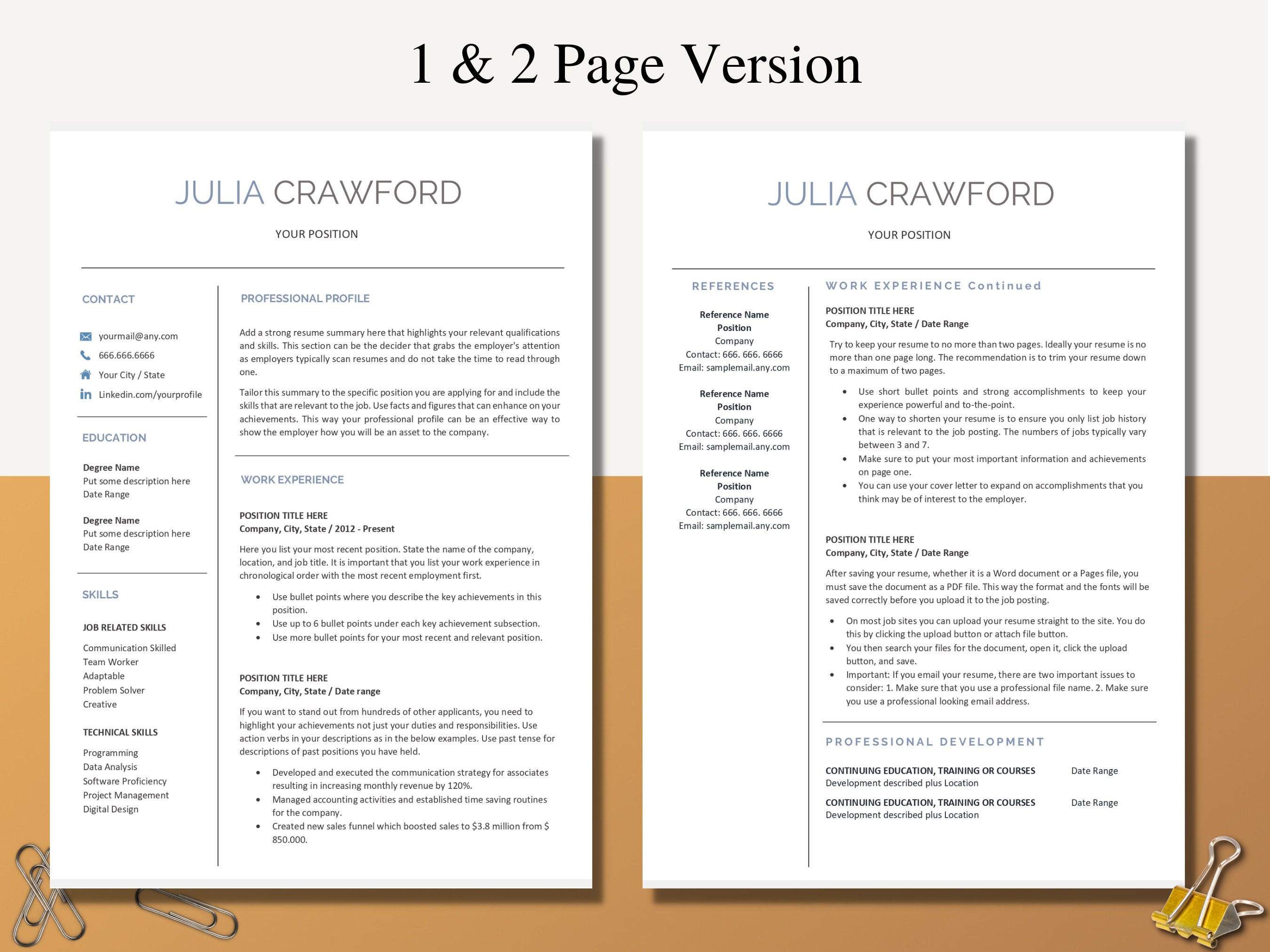 Modern Resume Template for Word and Pages, CV Template, Professional ...