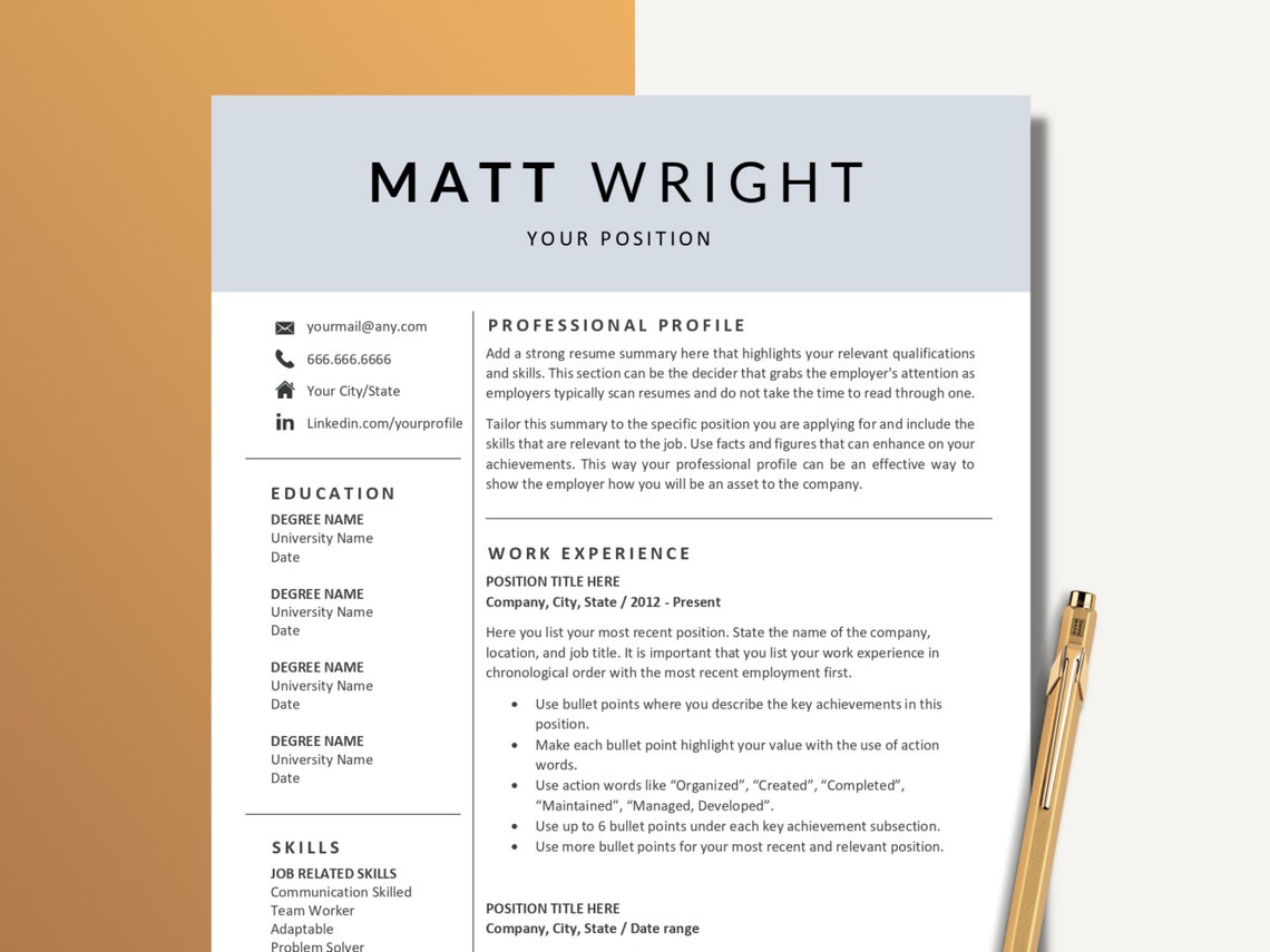 Resume Template Google Docs, Clean, Modern Resume Template for Google ...