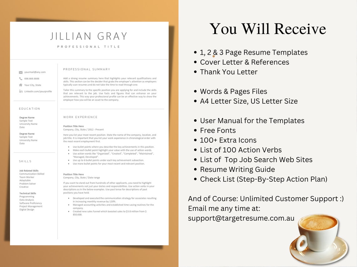 Resume Template, Professional Resume Template for Word and Pages, CV ...