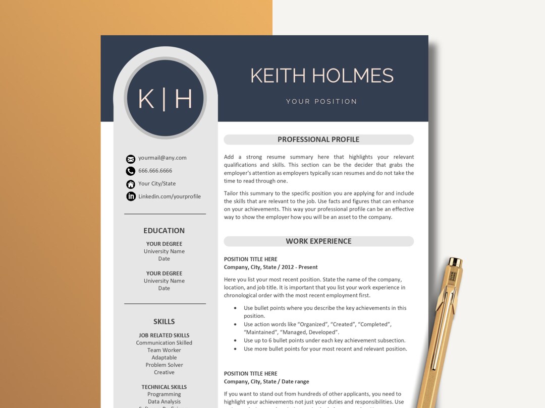 Modern, Executive Resume Template for MS Word and Mac Pages, CV ...