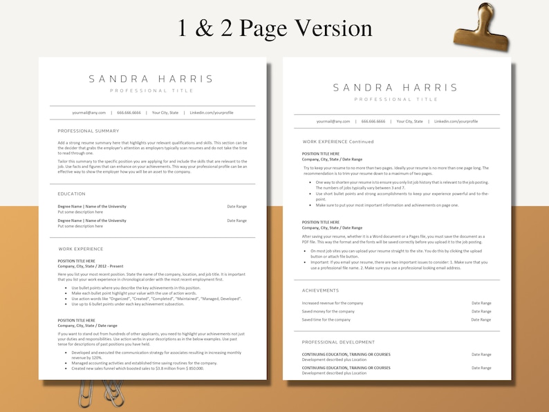 ATS Friendly Resume Template, Google Docs, Word and Mac Pages Resume ...