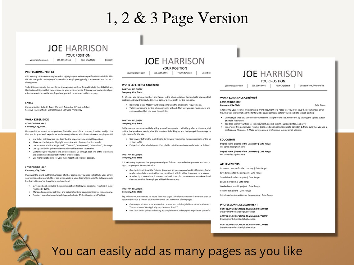 ATS Friendly Resume Template, Modern Resume Template for Word and Pages ...