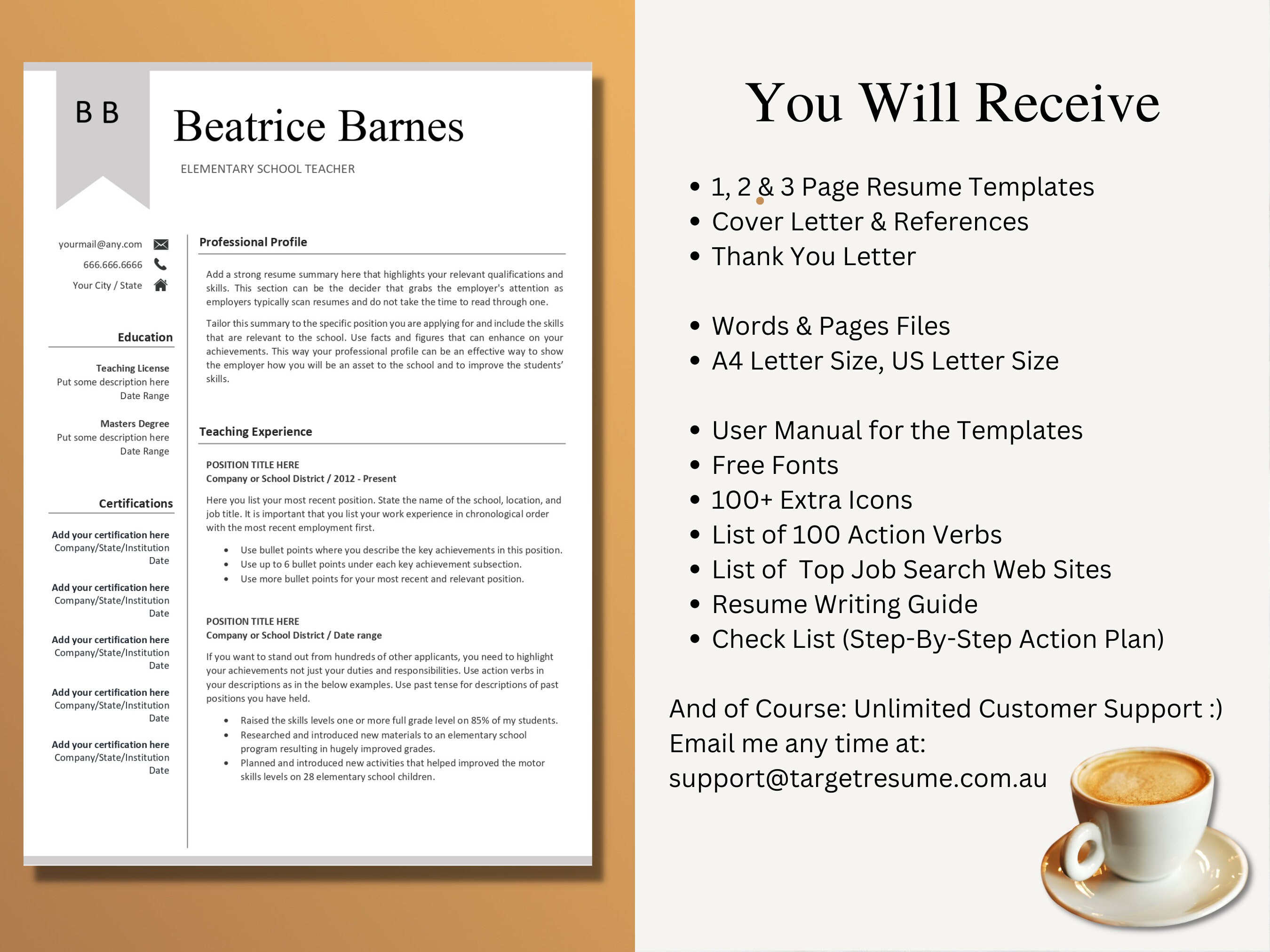 Teacher Resume Template for Word and Pages, 1, 2 and 3 Page Resume ...